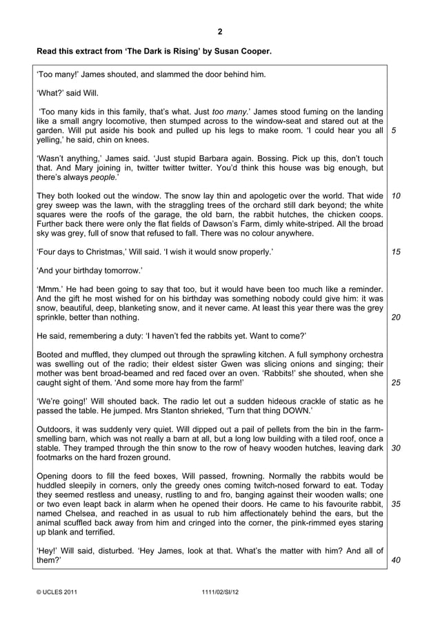 Cambridge checkpoint english p2 specimen insert 2012 | PDF
