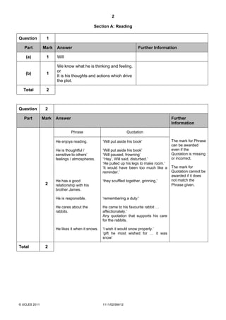 Cambridge checkpoint english p2 specimen mark scheme 2012 | PDF