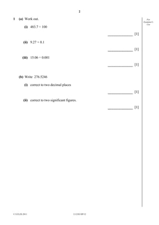 Cambridge checkpoint maths p1 specimen 2012 | PDF