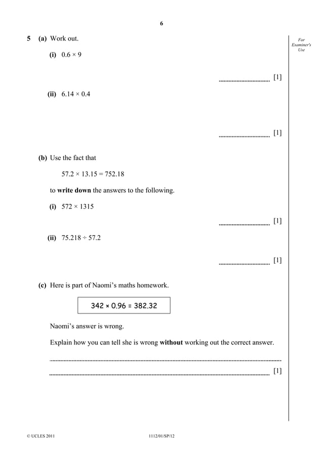 Cambridge checkpoint maths p1 specimen 2012 | PDF | Educational ...
