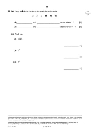 Cambridge checkpoint maths p1 specimen 2012 | PDF