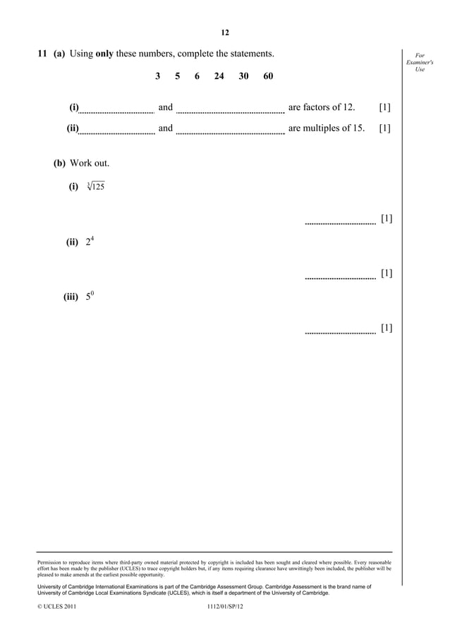 Cambridge checkpoint maths p1 specimen 2012 | PDF