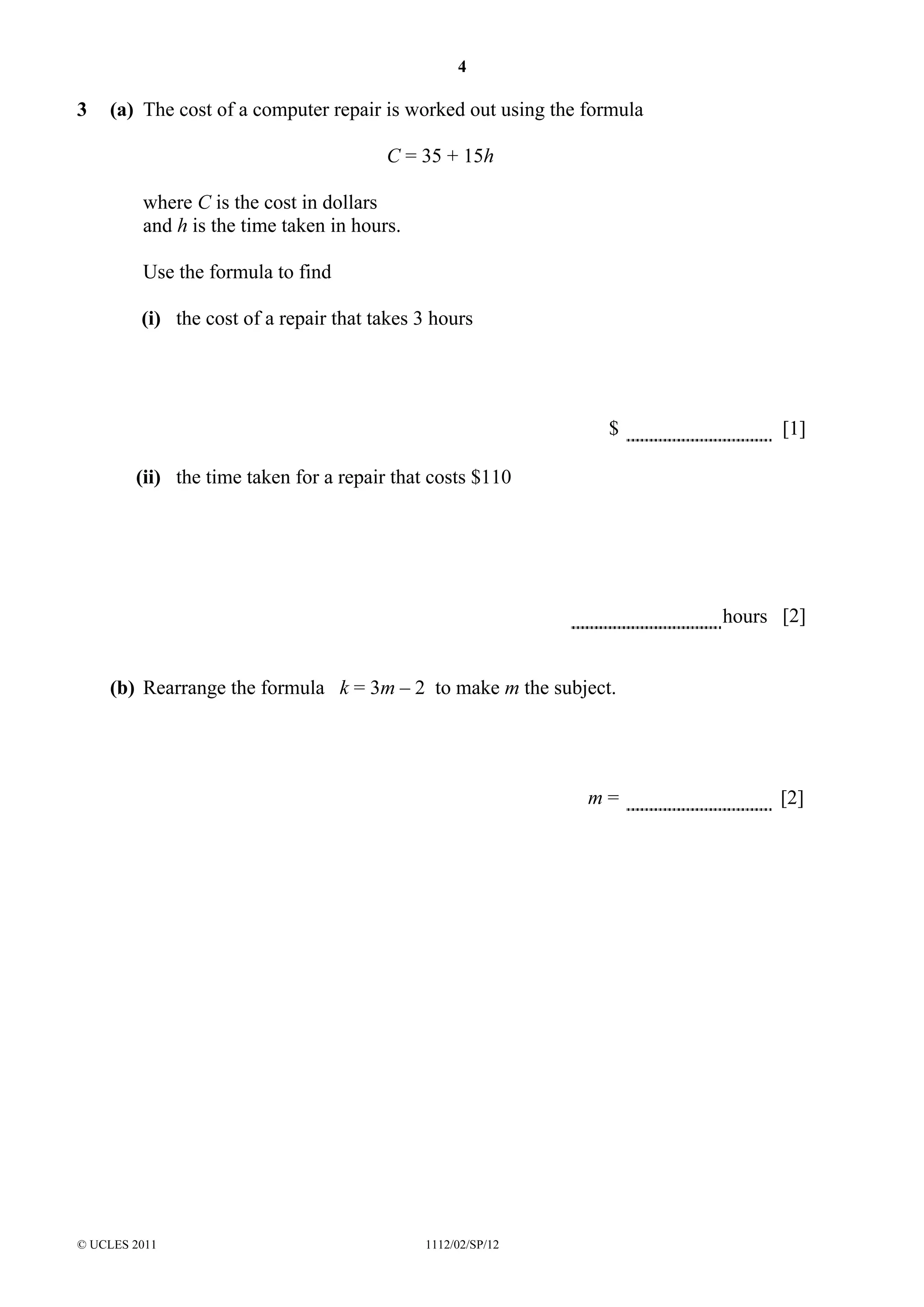 Cambridge checkpoint maths p2 specimen 2012 | PDF