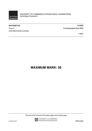 Cambridge checkpoint maths p2 specimen mark scheme 2012 | PDF