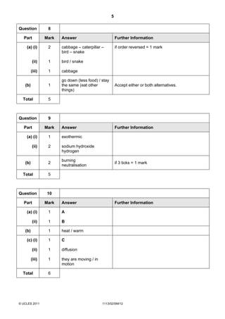 Cambridge checkpoint science p2 specimen mark scheme 2012 | PDF