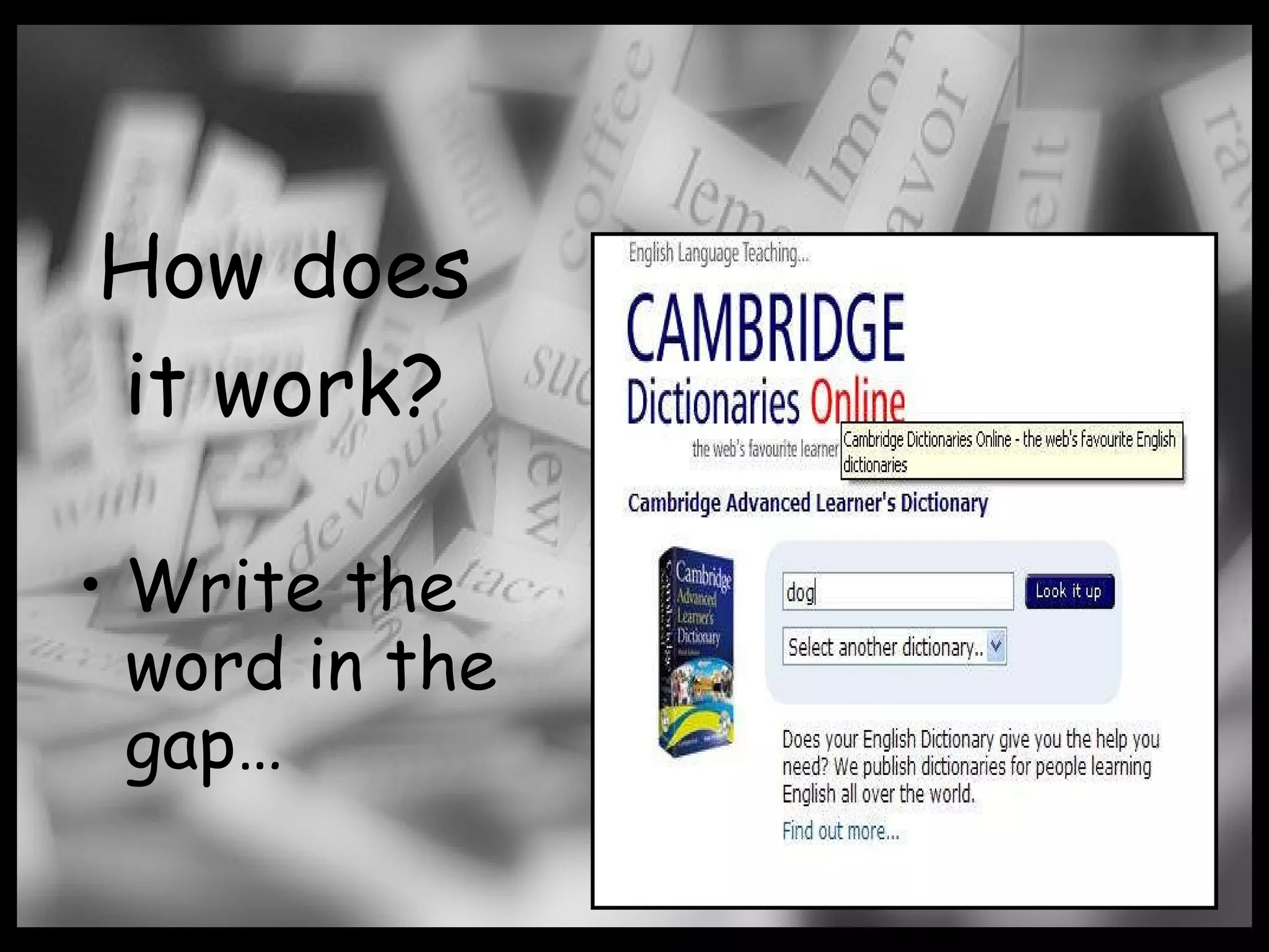Cambridge dictionary ppt | PPT | Books and Literature