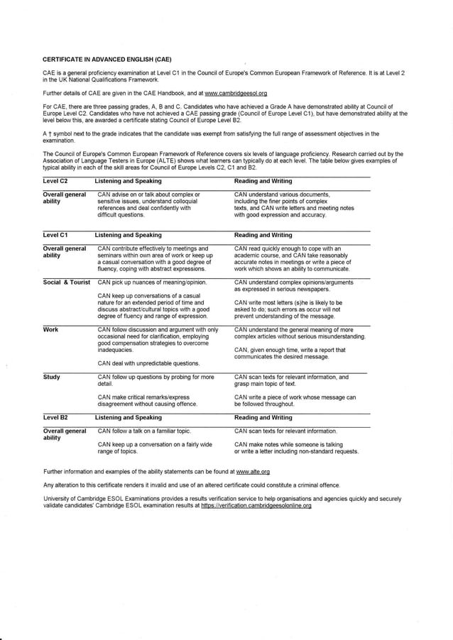 Cambridge English: Advanced (CAE) | PDF | Standardized Testing ...