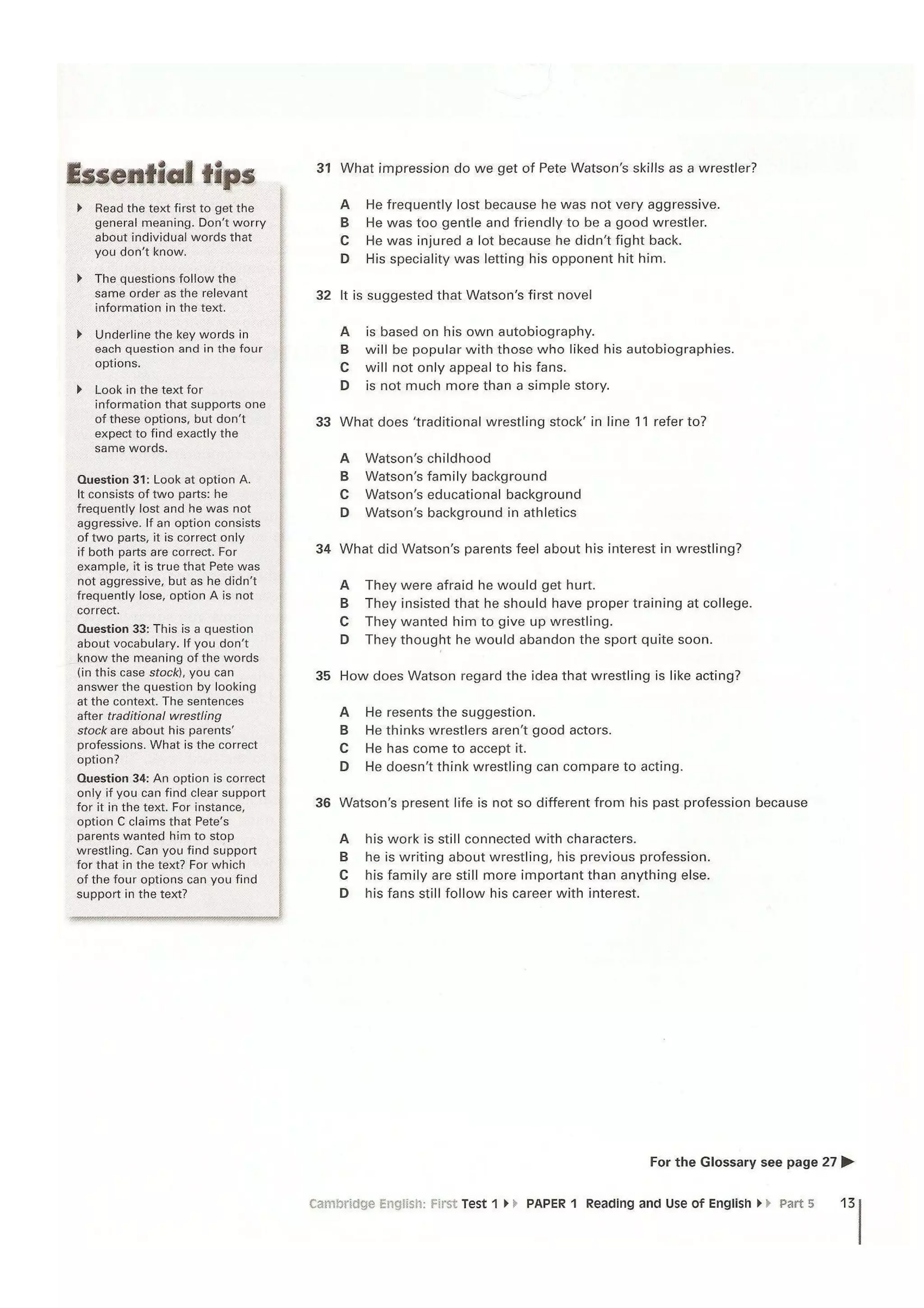 Cambridge English First 1 (FCE) exam essentials practice test. (2014) | PDF