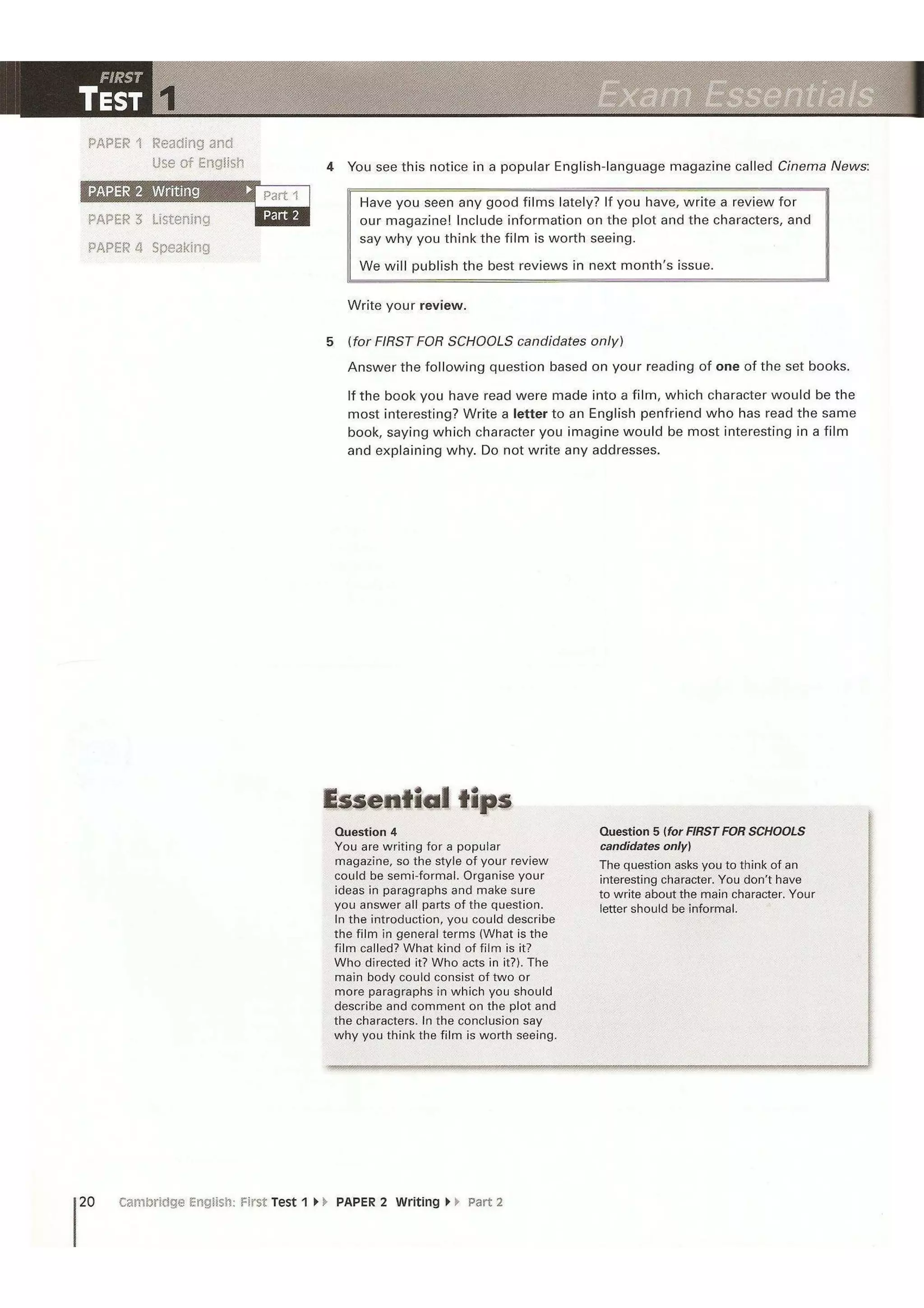 Cambridge English First 1 (FCE) exam essentials practice test. (2014) | PDF