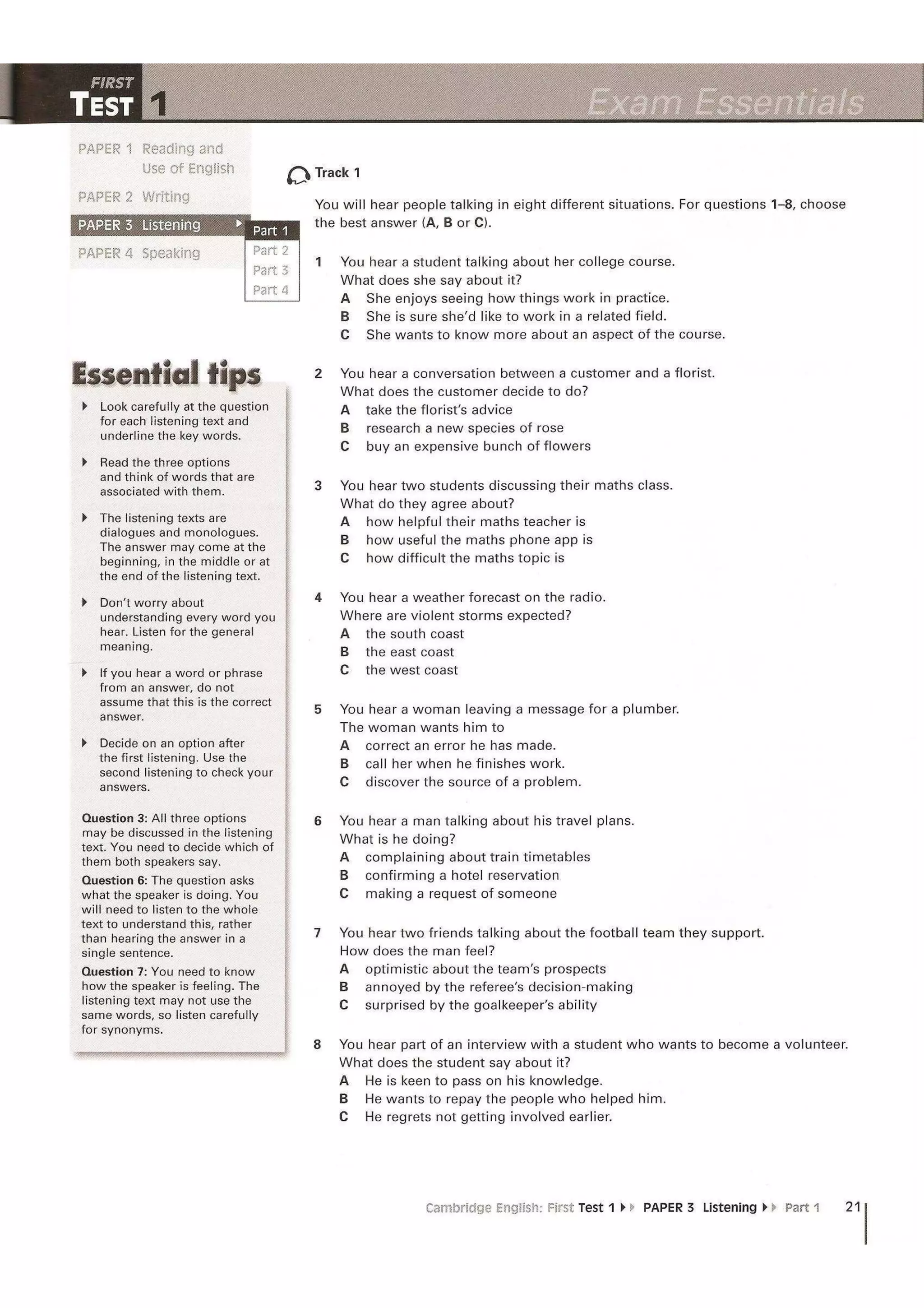 Cambridge English First 1 (FCE) exam essentials practice test. (2014) | PDF