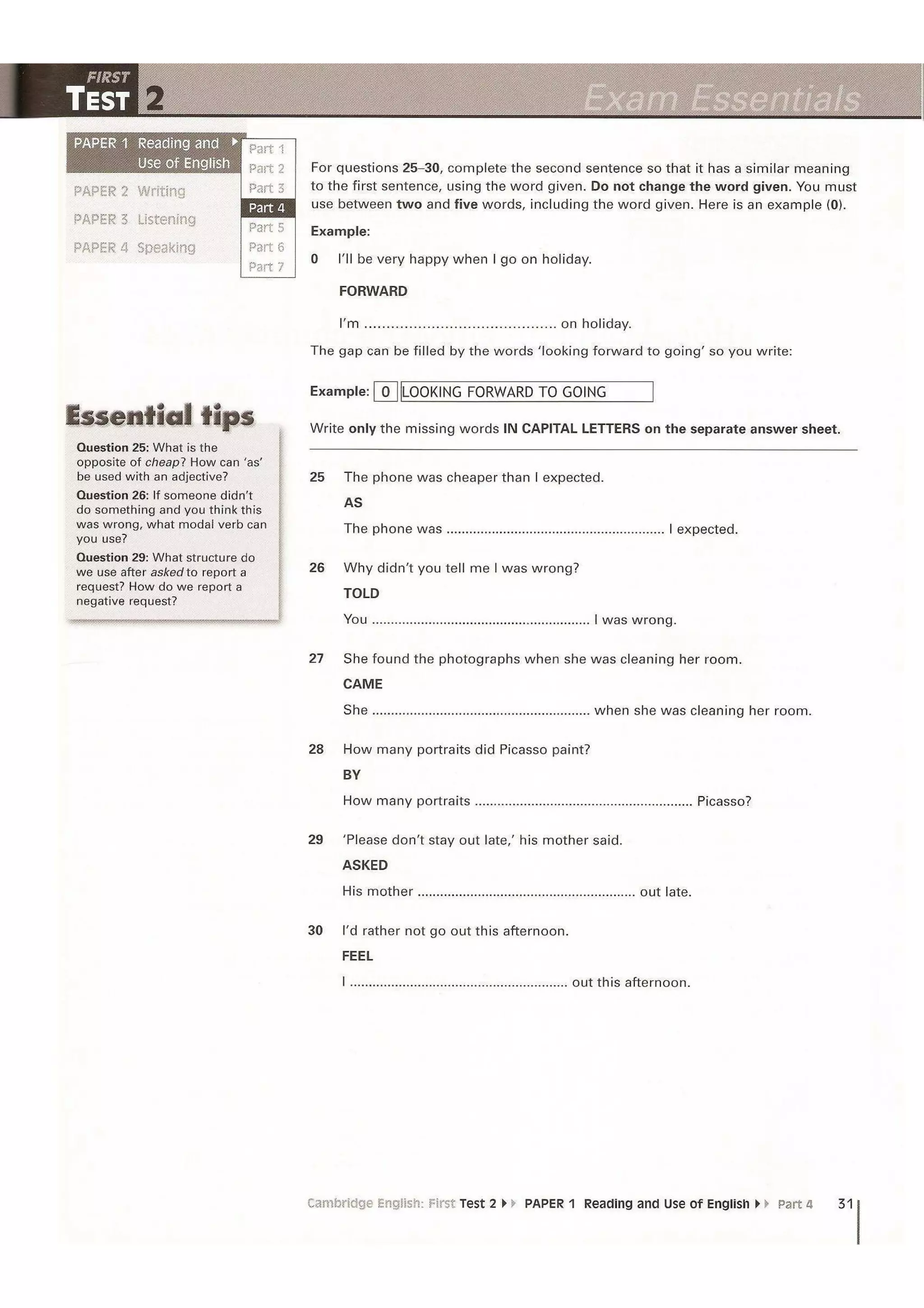 Cambridge English First 1 (FCE) exam essentials practice test. (2014) | PDF