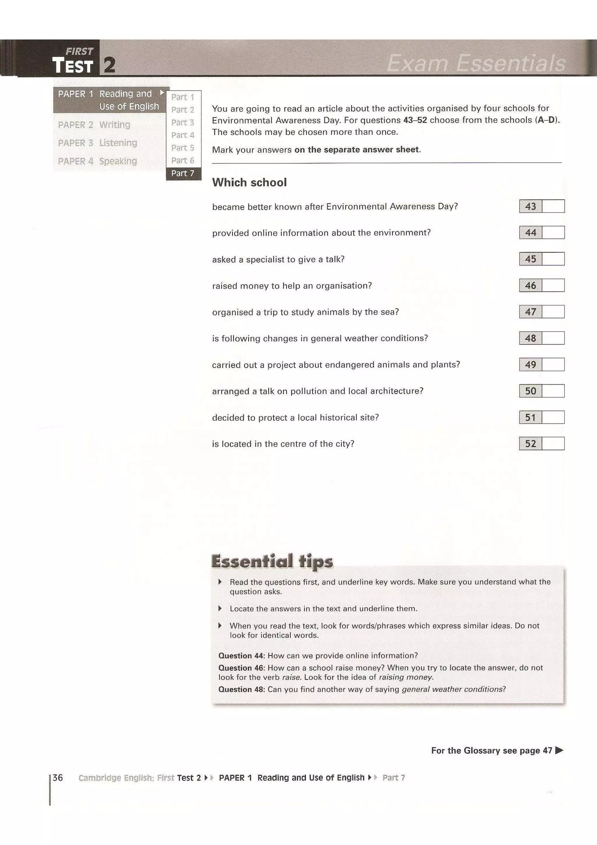Cambridge English First 1 (FCE) exam essentials practice test. (2014) | PDF