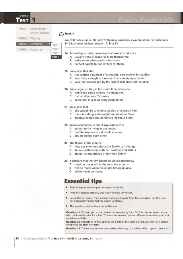 Cambridge English First 1 (FCE) exam essentials practice test. (2014 ...