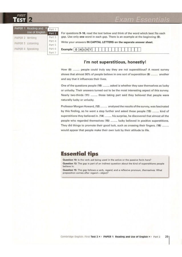 Cambridge English First 1 (FCE) exam essentials practice test. (2014 ...