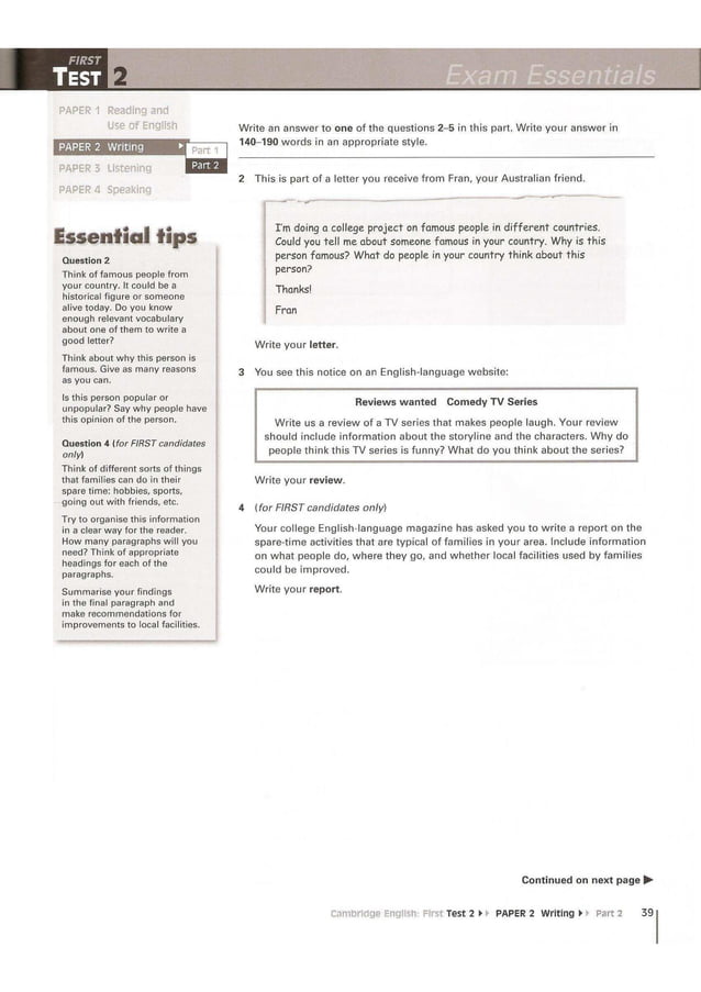 Cambridge English First 1 (FCE) exam essentials practice test. (2014 ...