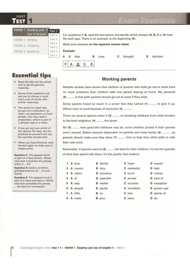 Cambridge English First 1 (FCE) exam essentials practice test. (2014 ...