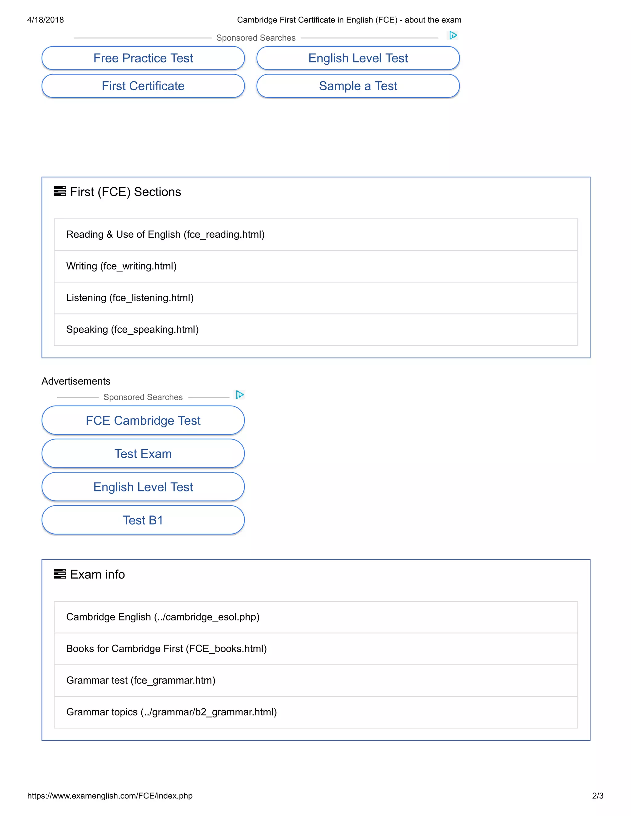 Cambridge first certificate in english (fce) about the exam | PDF