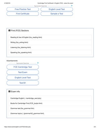 Cambridge first certificate in english (fce) about the exam | PDF