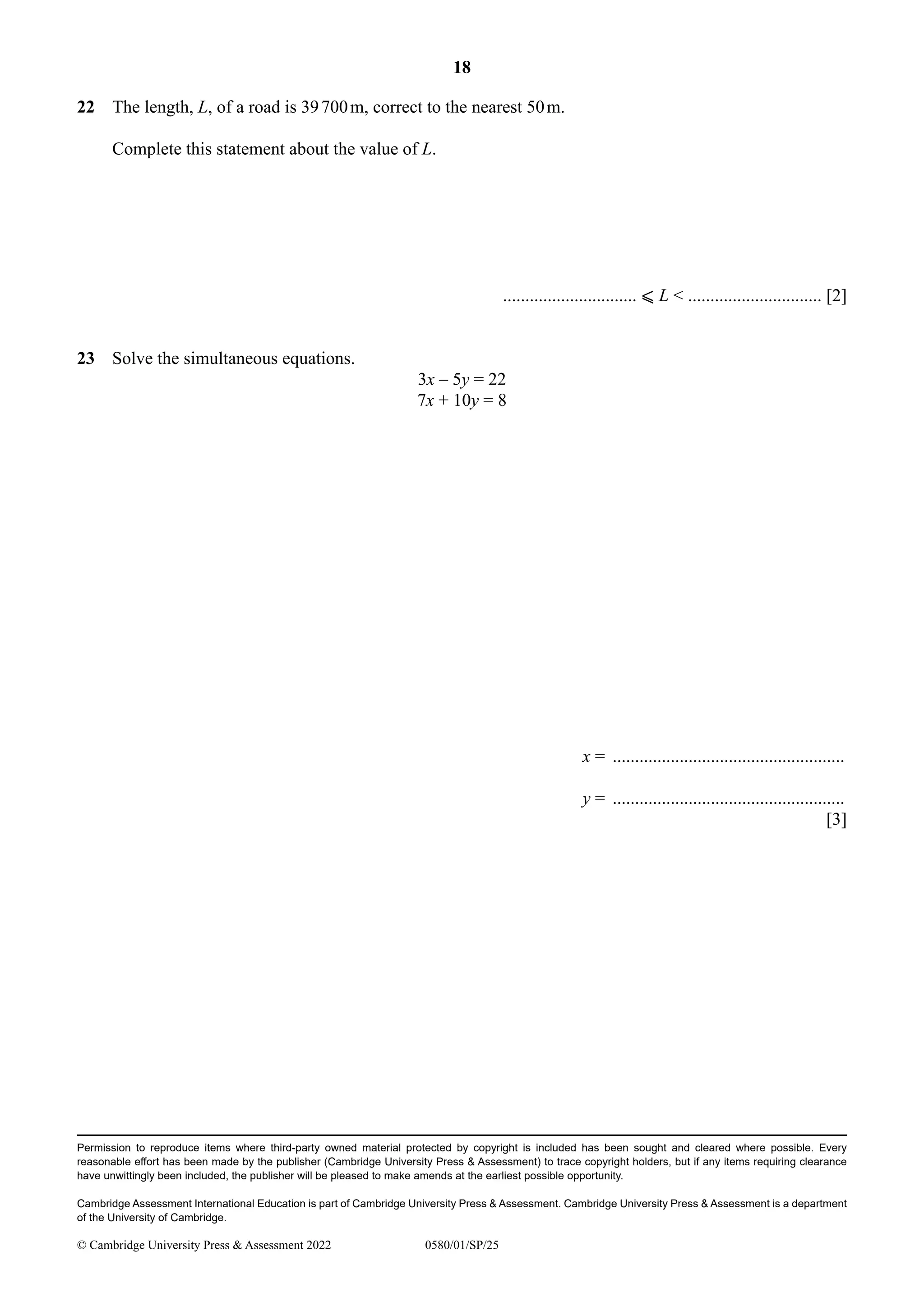 Cambridge IGCSE 0580 Mathematics specimen paper 1 for examination from ...