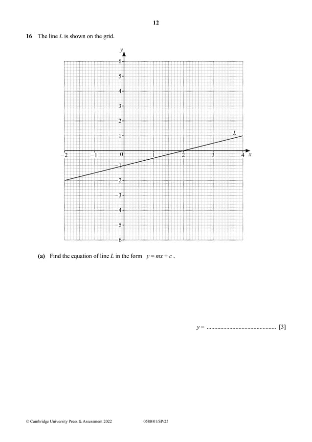 Cambridge IGCSE 0580 Mathematics specimen paper 1 for examination from ...