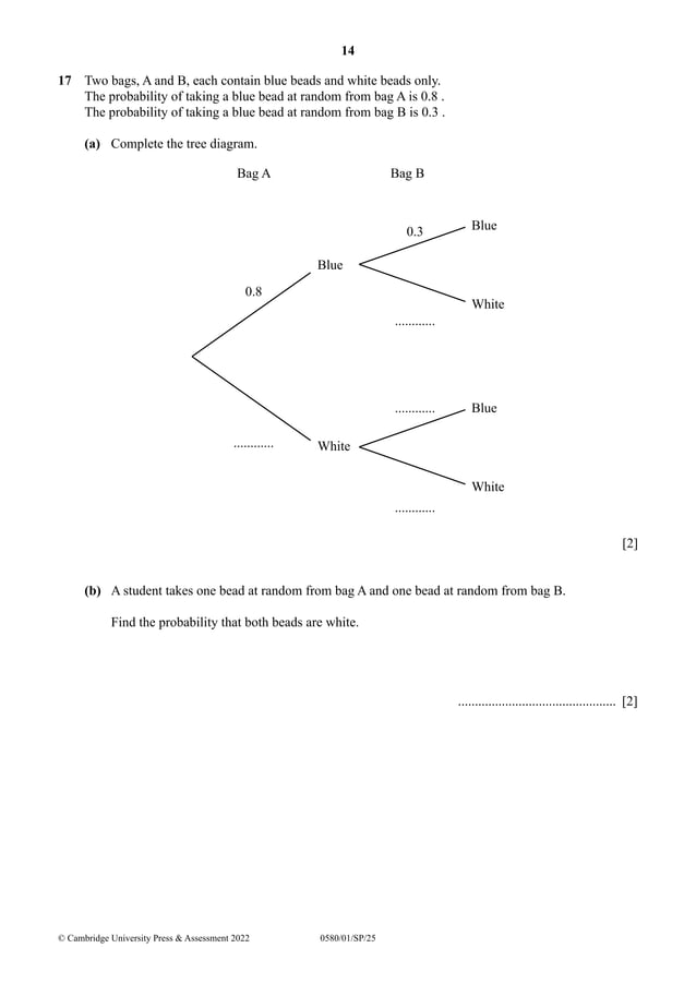 Cambridge IGCSE 0580 Mathematics specimen paper 1 for examination from ...