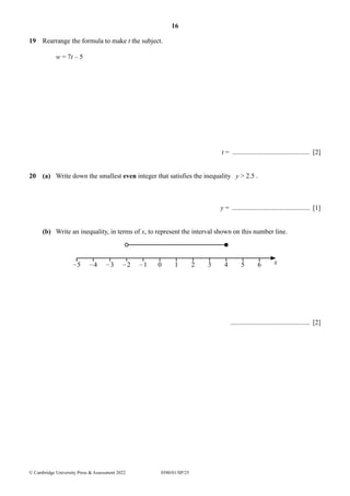 Cambridge IGCSE 0580 Mathematics specimen paper 1 for examination from ...