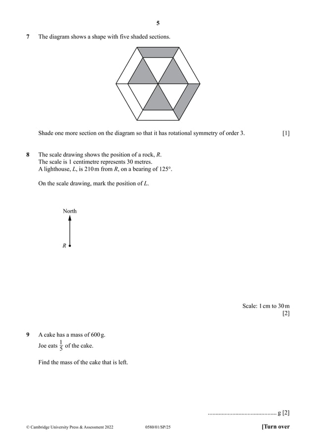 Cambridge IGCSE 0580 Mathematics specimen paper 1 for examination from ...