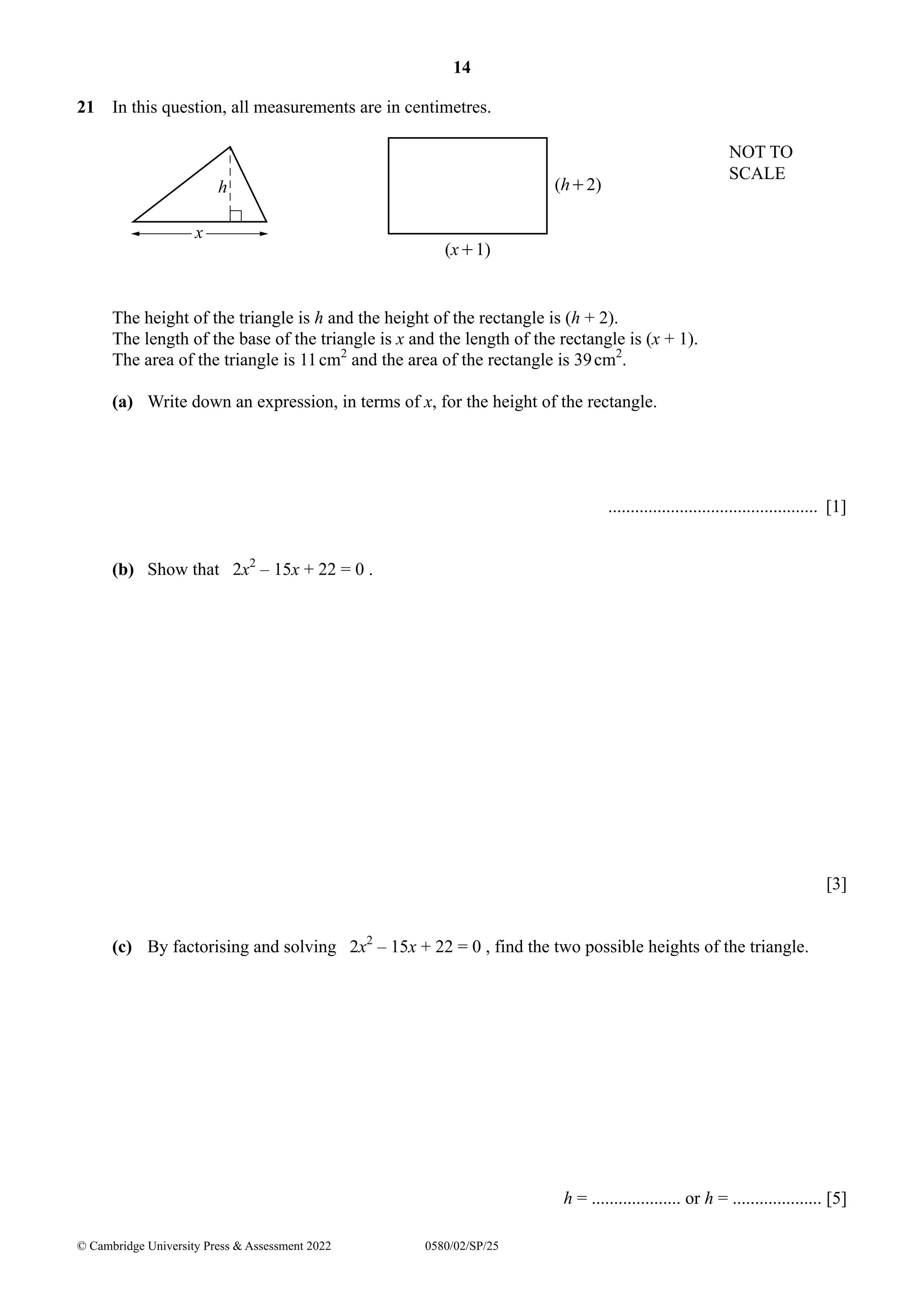 Cambridge IGCSE 0580 Mathematics specimen paper 2 for examination from ...