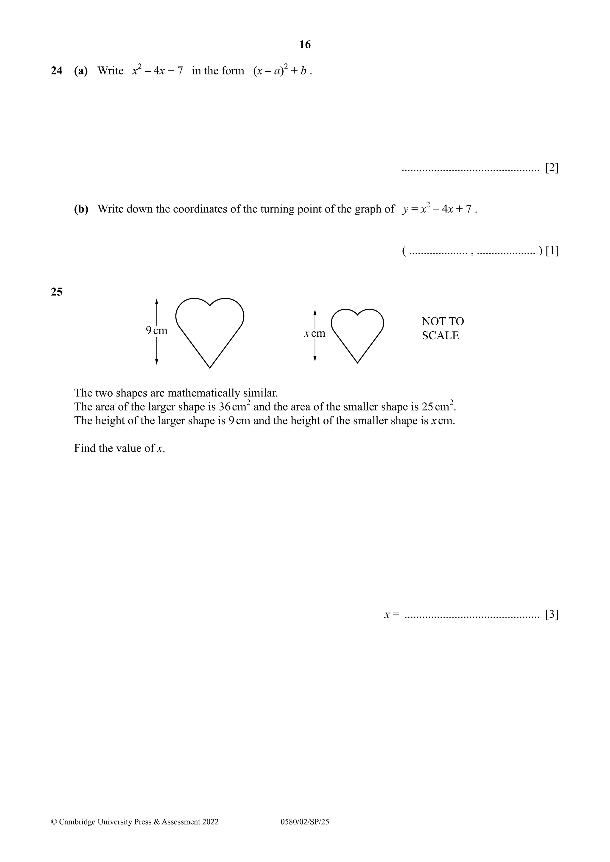 Cambridge IGCSE 0580 Mathematics specimen paper 2 for examination from ...