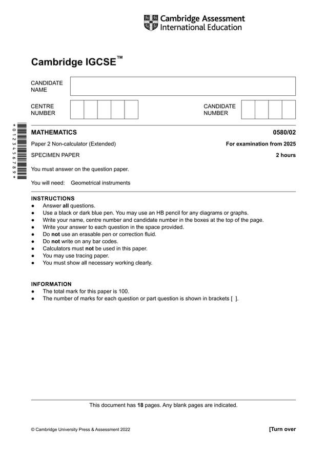 Cambridge IGCSE 0580 Mathematics specimen paper 2 for examination from 2025.pdf