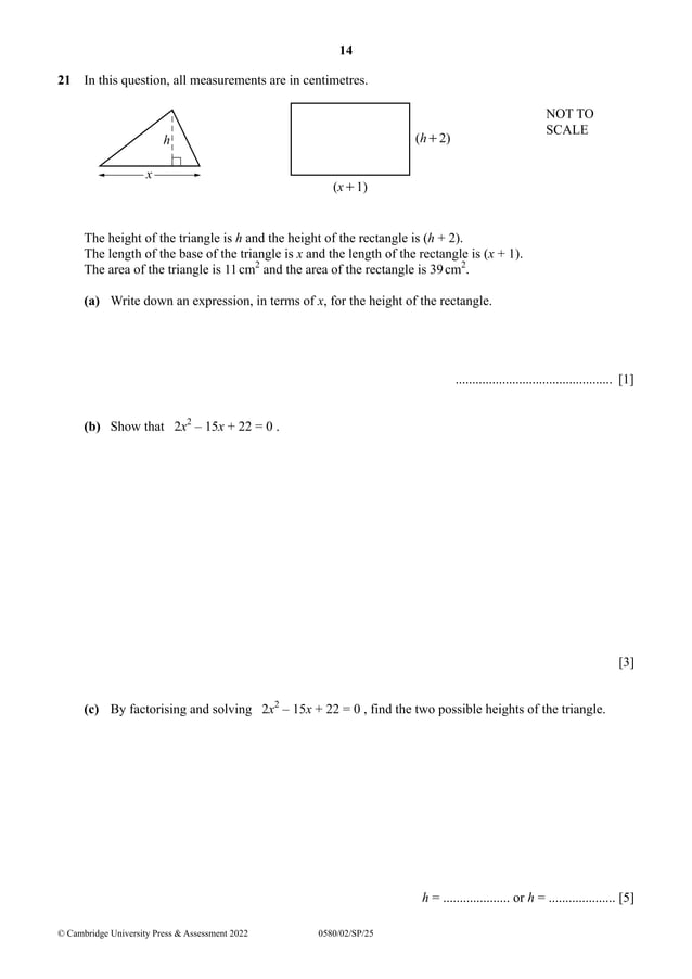 Cambridge IGCSE 0580 Mathematics specimen paper 2 for examination from ...