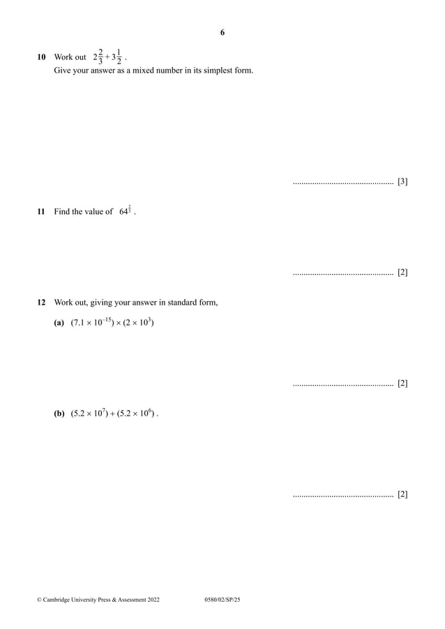 Cambridge IGCSE 0580 Mathematics specimen paper 2 for examination from ...