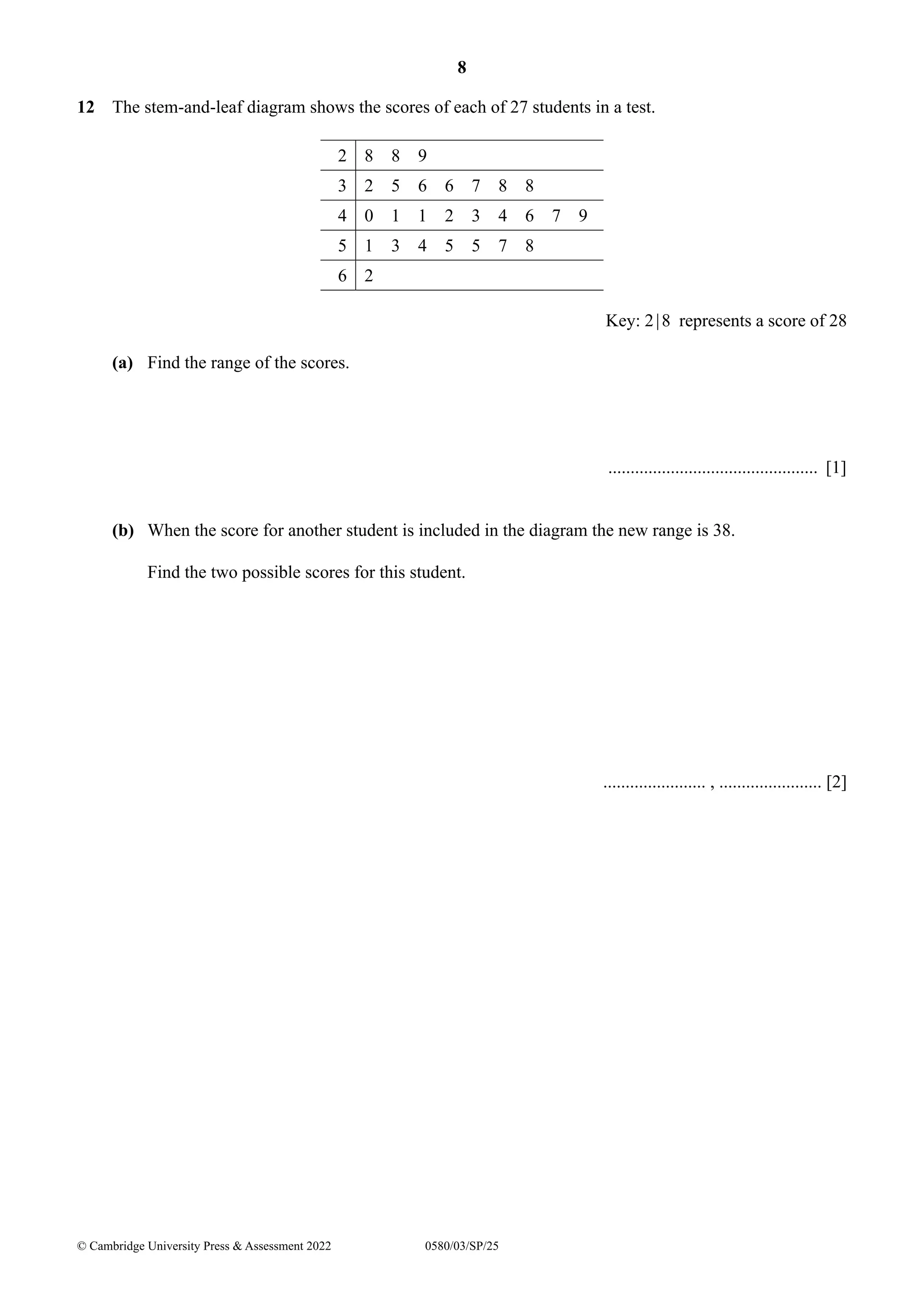 Cambridge IGCSE 0580 Mathematics specimen paper 3 for examination from ...
