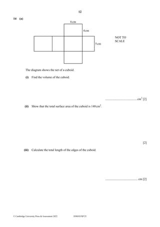 Cambridge IGCSE 0580 Mathematics specimen paper 3 for examination from ...