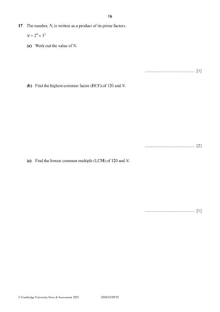 Cambridge IGCSE 0580 Mathematics specimen paper 3 for examination from ...