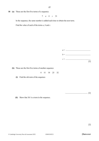 Cambridge IGCSE 0580 Mathematics specimen paper 3 for examination from ...