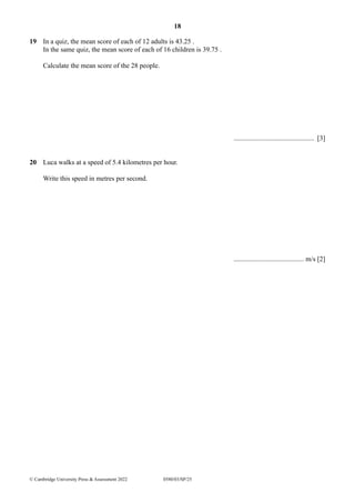 Cambridge IGCSE 0580 Mathematics specimen paper 3 for examination from ...