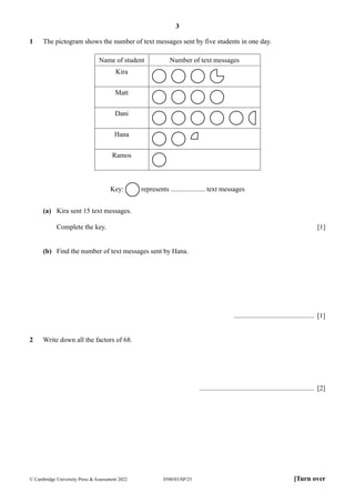 Cambridge IGCSE 0580 Mathematics specimen paper 3 for examination from ...