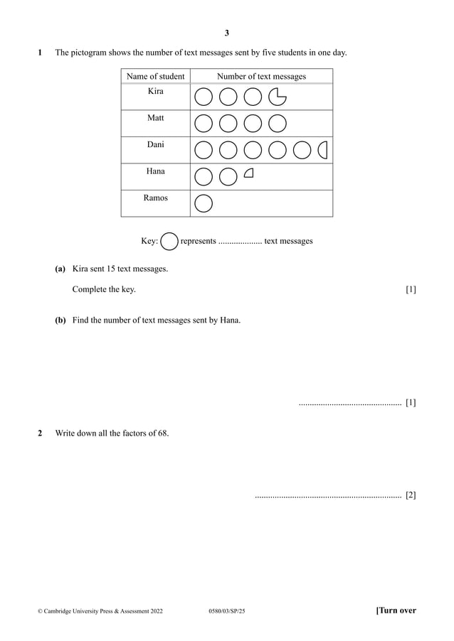 Cambridge IGCSE 0580 Mathematics specimen paper 3 for examination from ...