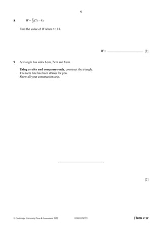 Cambridge IGCSE 0580 Mathematics specimen paper 3 for examination from ...