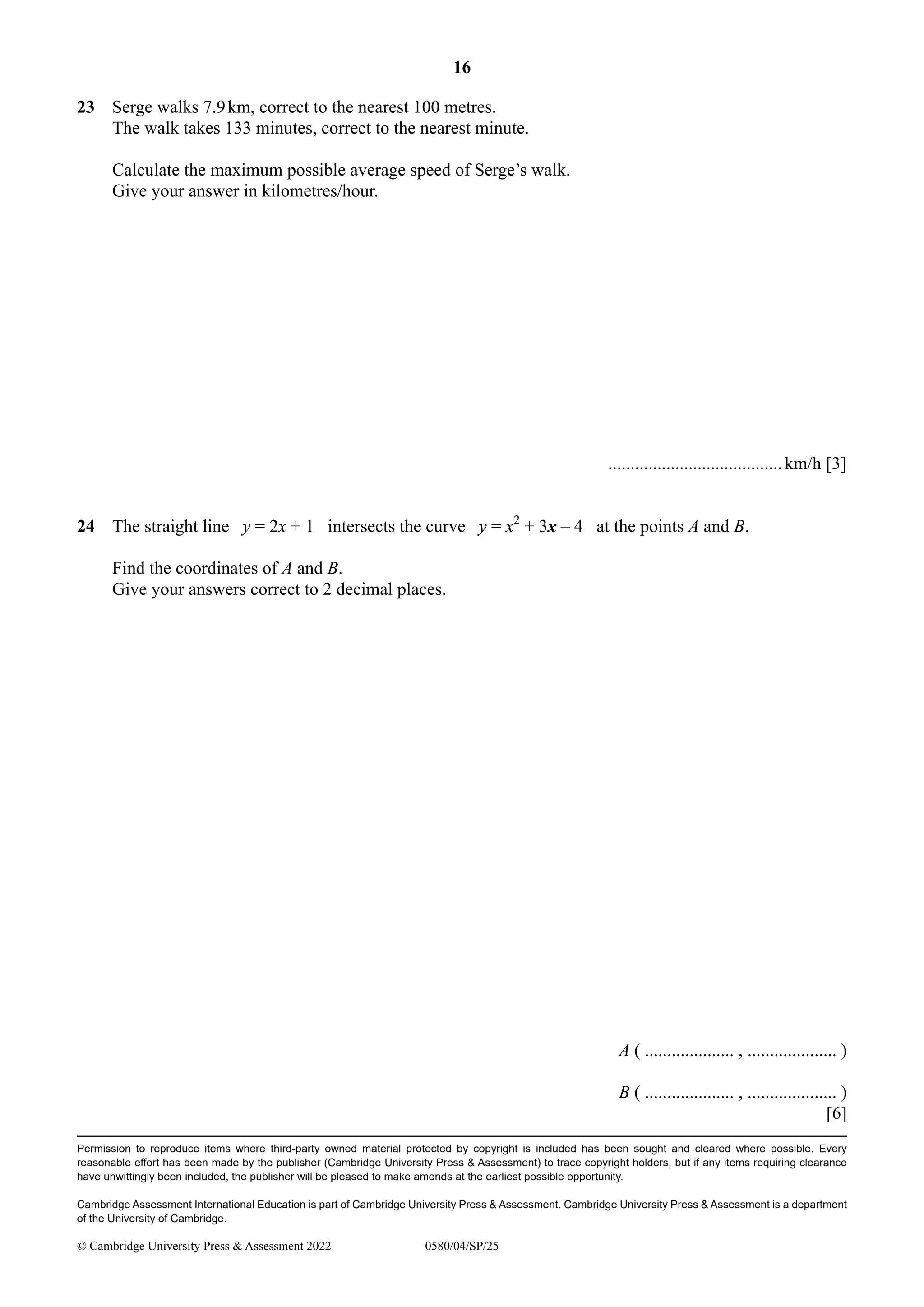 Cambridge IGCSE 0580 Mathematics specimen paper 4 for examination from ...