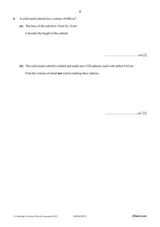 Cambridge IGCSE 0580 Mathematics specimen paper 4 for examination from ...
