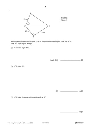 Cambridge IGCSE 0580 Mathematics specimen paper 4 for examination from ...