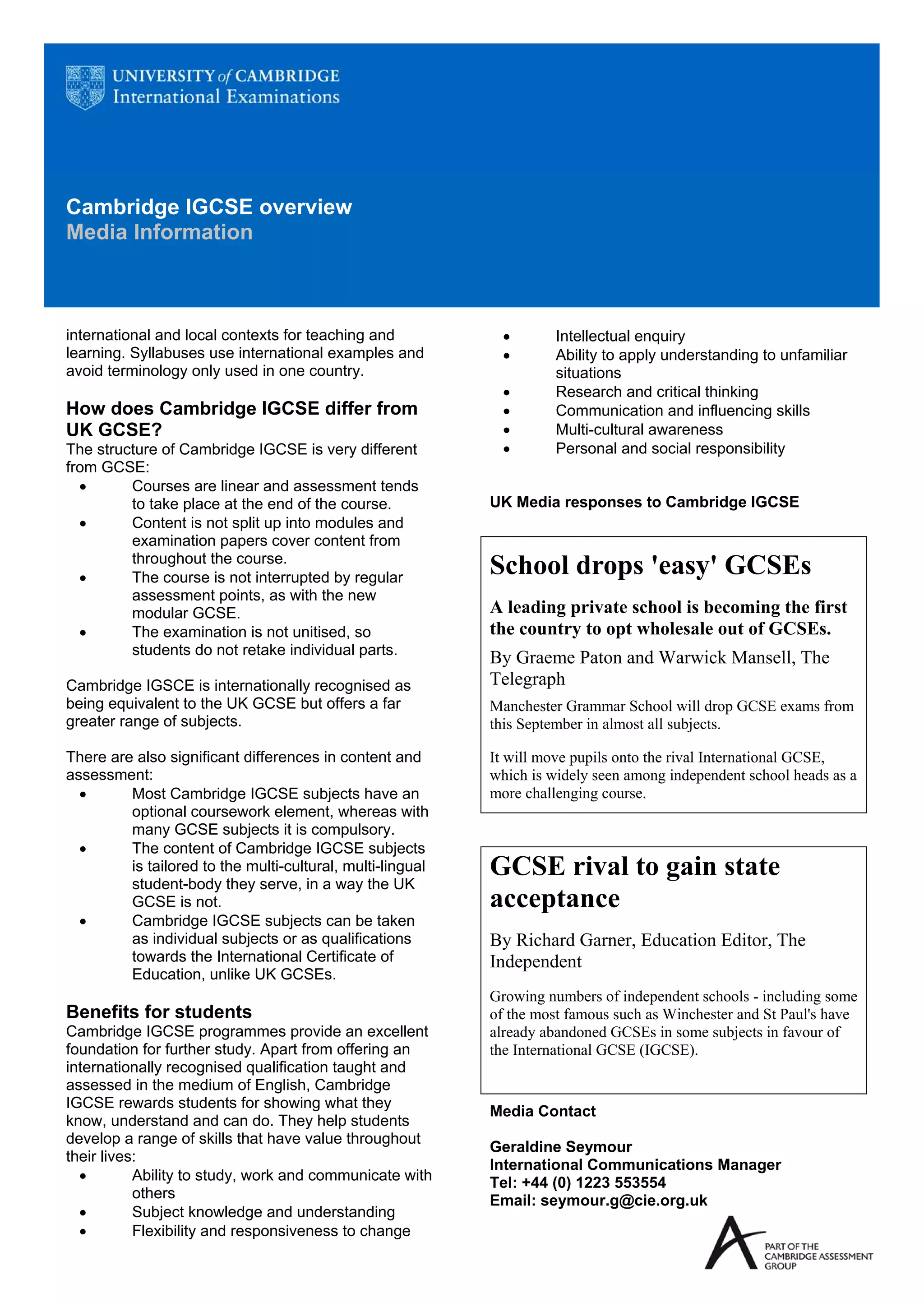 Cambridge igcse overview | PDF