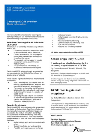 Cambridge igcse overview | PDF