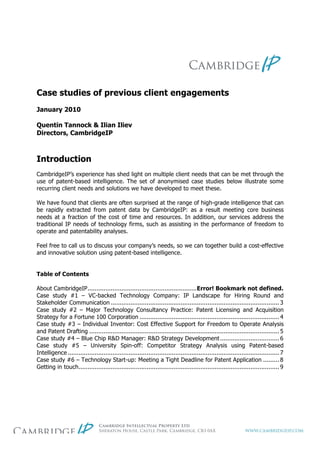 CambridgeIP: Case Studies Of Recent Client Engagements | PDF ...