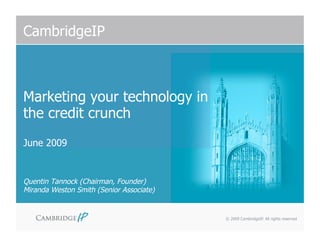 CambridgeIP: Marketing Your Technology in the Credit Crunch | PPT