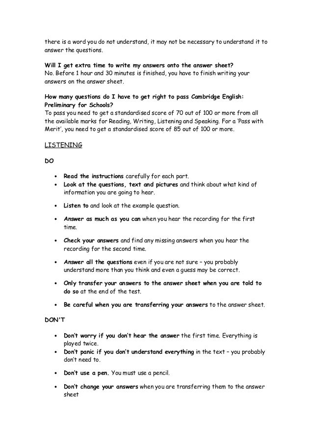 Cambridge preliminary test for schools tips and fa qs