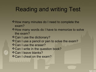 reading and writing test | PPT