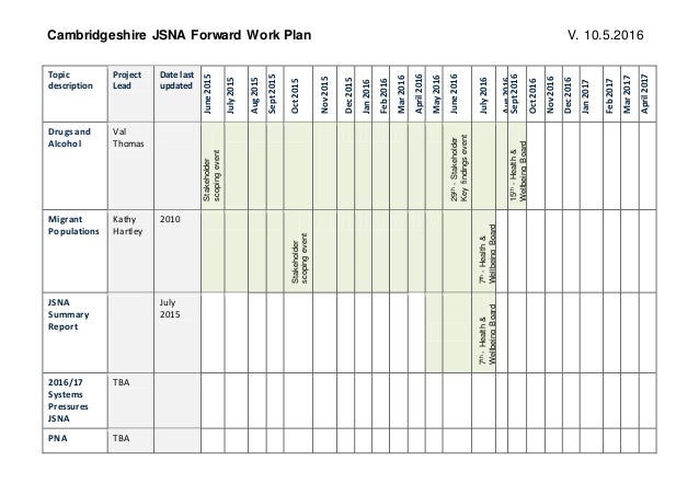 Cambridgeshire JSNA Forward Work Plan Cambridgeshire JSNA Forward Work Plan